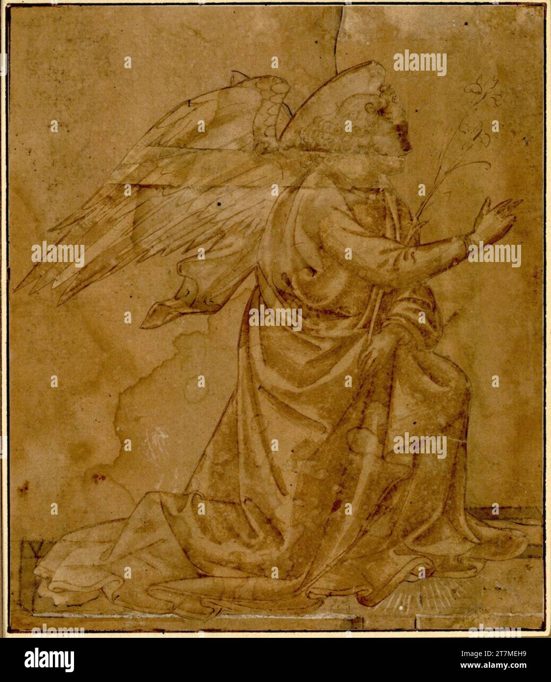 Fra Filippo Lippi The archangel Gabriel kneeling to the right. Feather ...