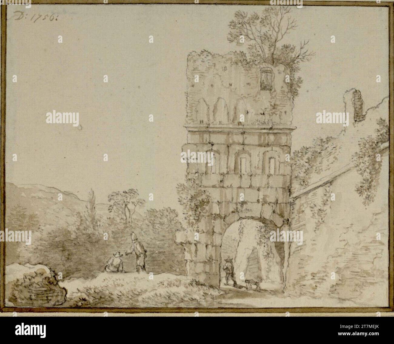 Christian Wilhelm Ernst Dietrich Roman ruin. Stone chalk, brush in ...