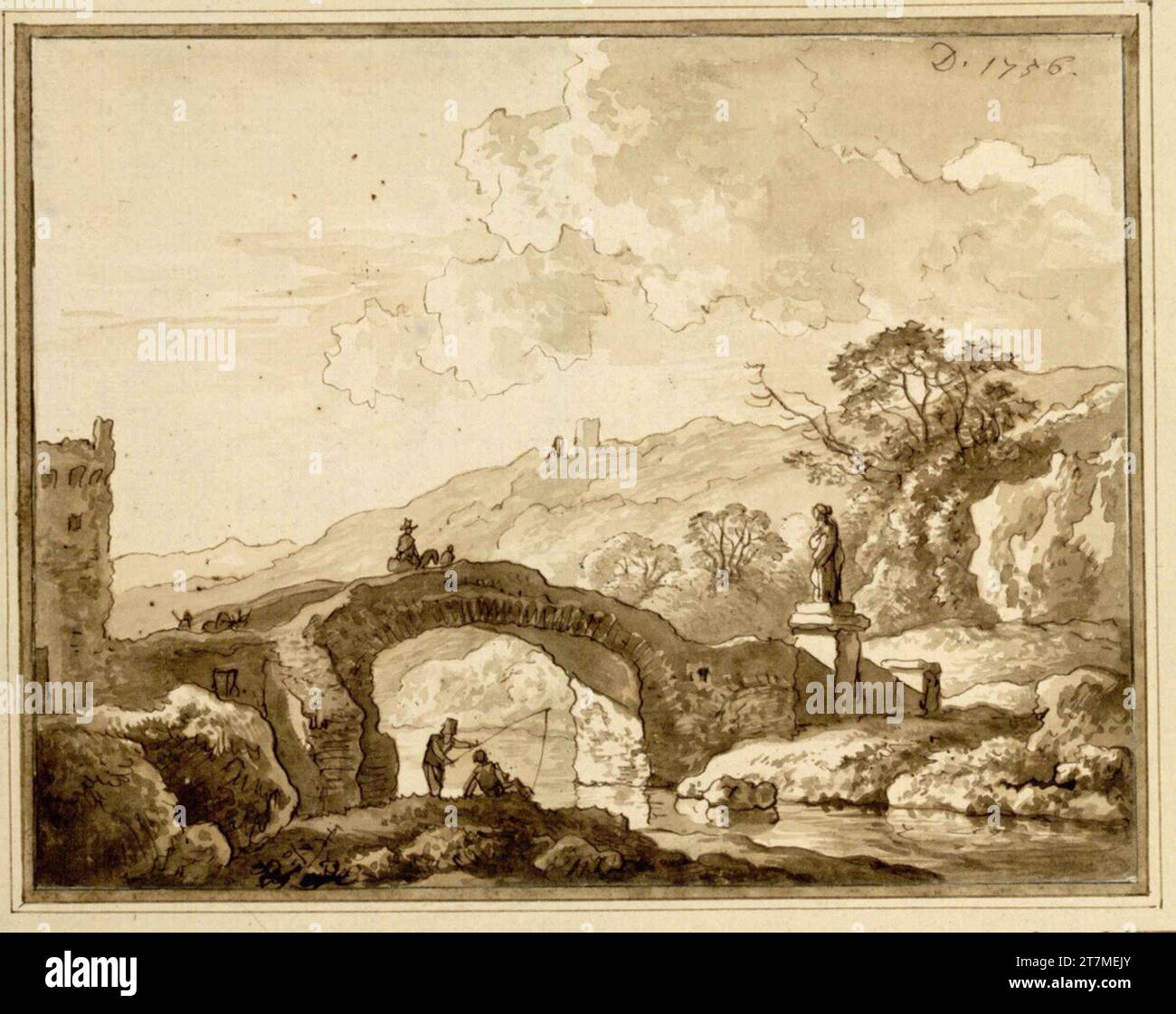 Christian Wilhelm Ernst Dietrich Stone bridge in Italian ruin landscape ...