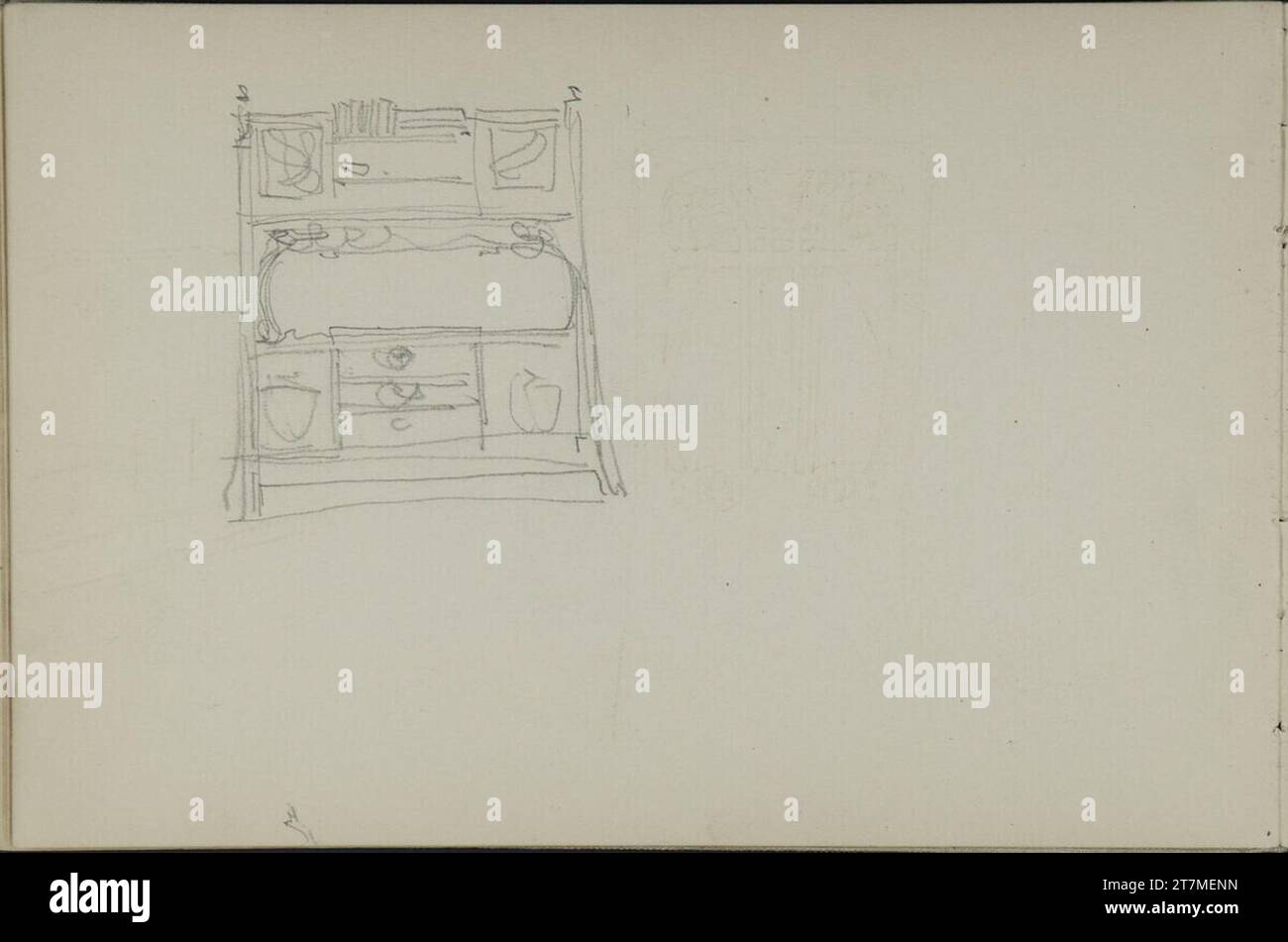 Leopold Bauer Sketch of an sideboard. Pencil 1899 , 1899 Stock Photo ...