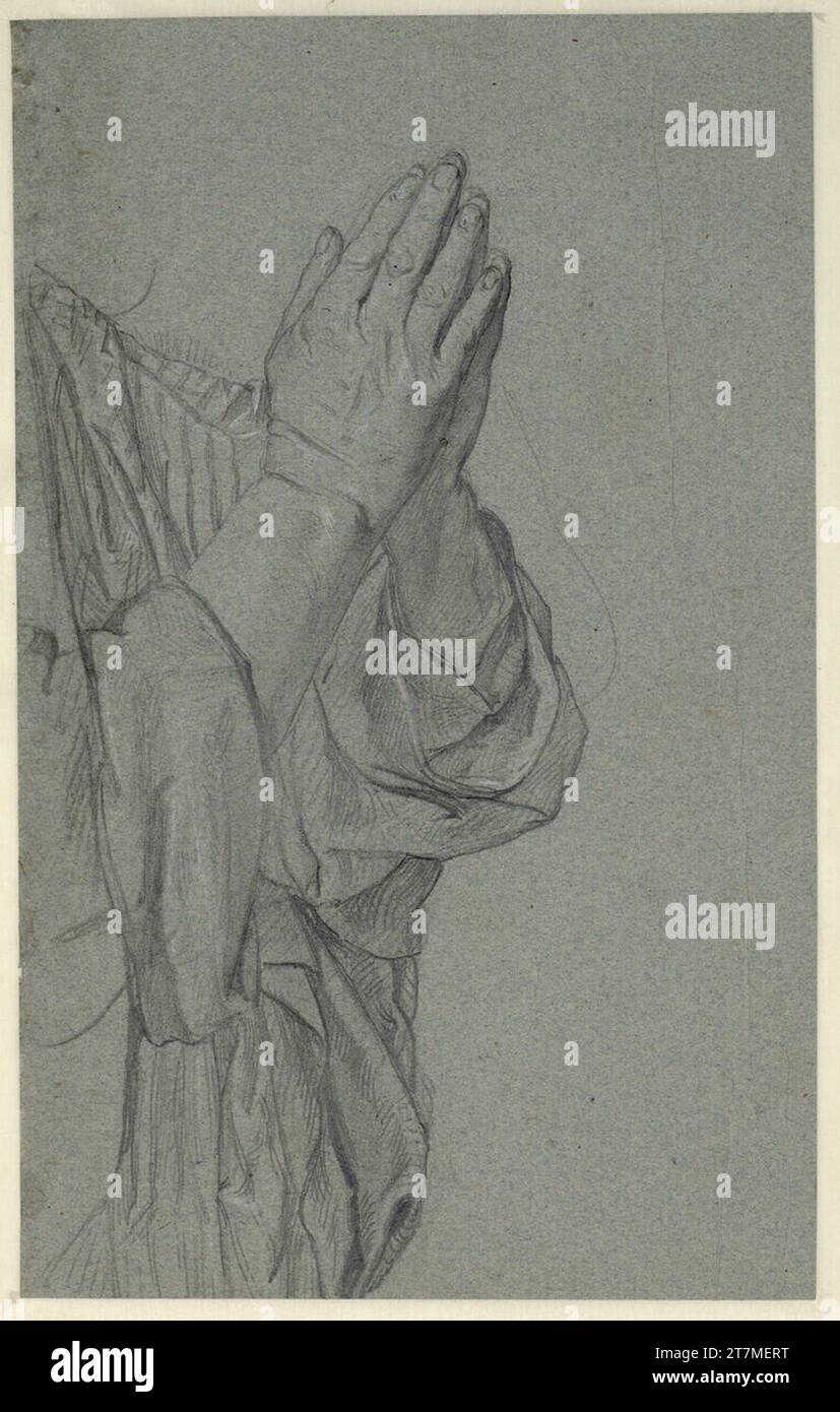 Josef Danhauser Praying hands. Pencil, deck white on blue paper Stock ...