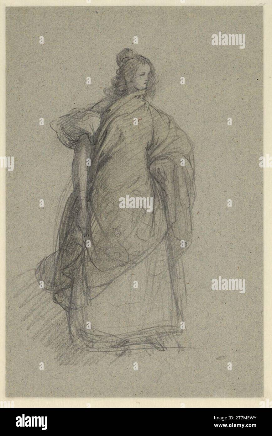 Josef Danhauser Female robe study. Pencil, laved to gray -blue paper ...