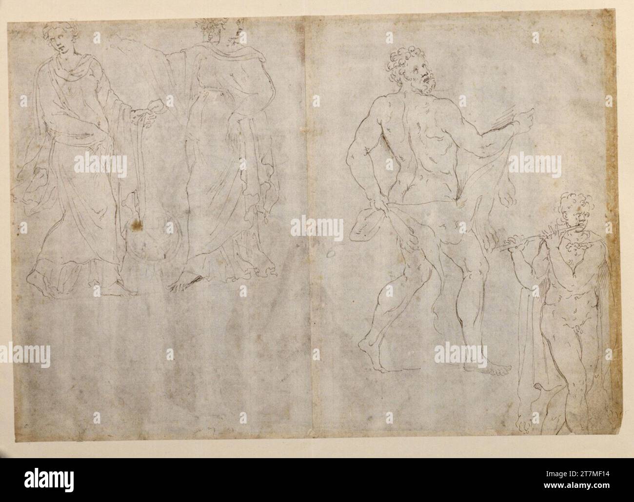 Girolamo Sellari gen. da Carpi Sketches with dancers and flute wind ...