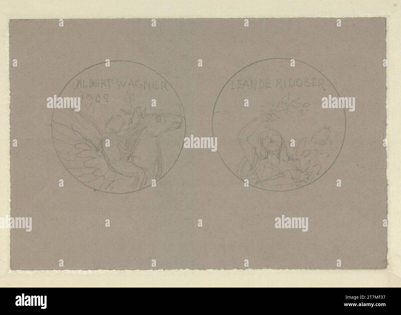 Stephan Schwartz Medal design. Pencil, gray paper 1908 , 1908 Stock ...