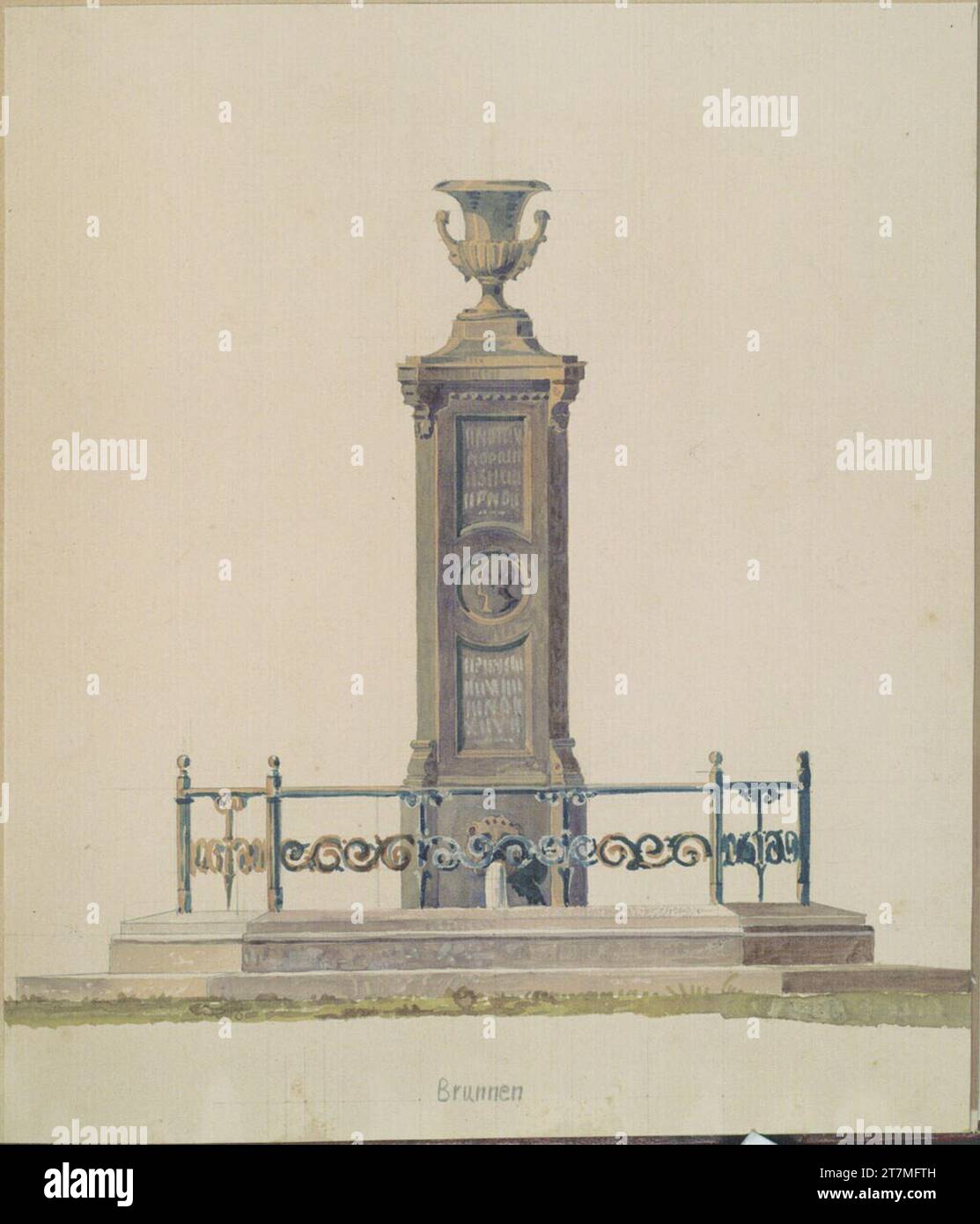 Johann Julius Romano von Ringe Draft for a memory fountain. Pencil ...