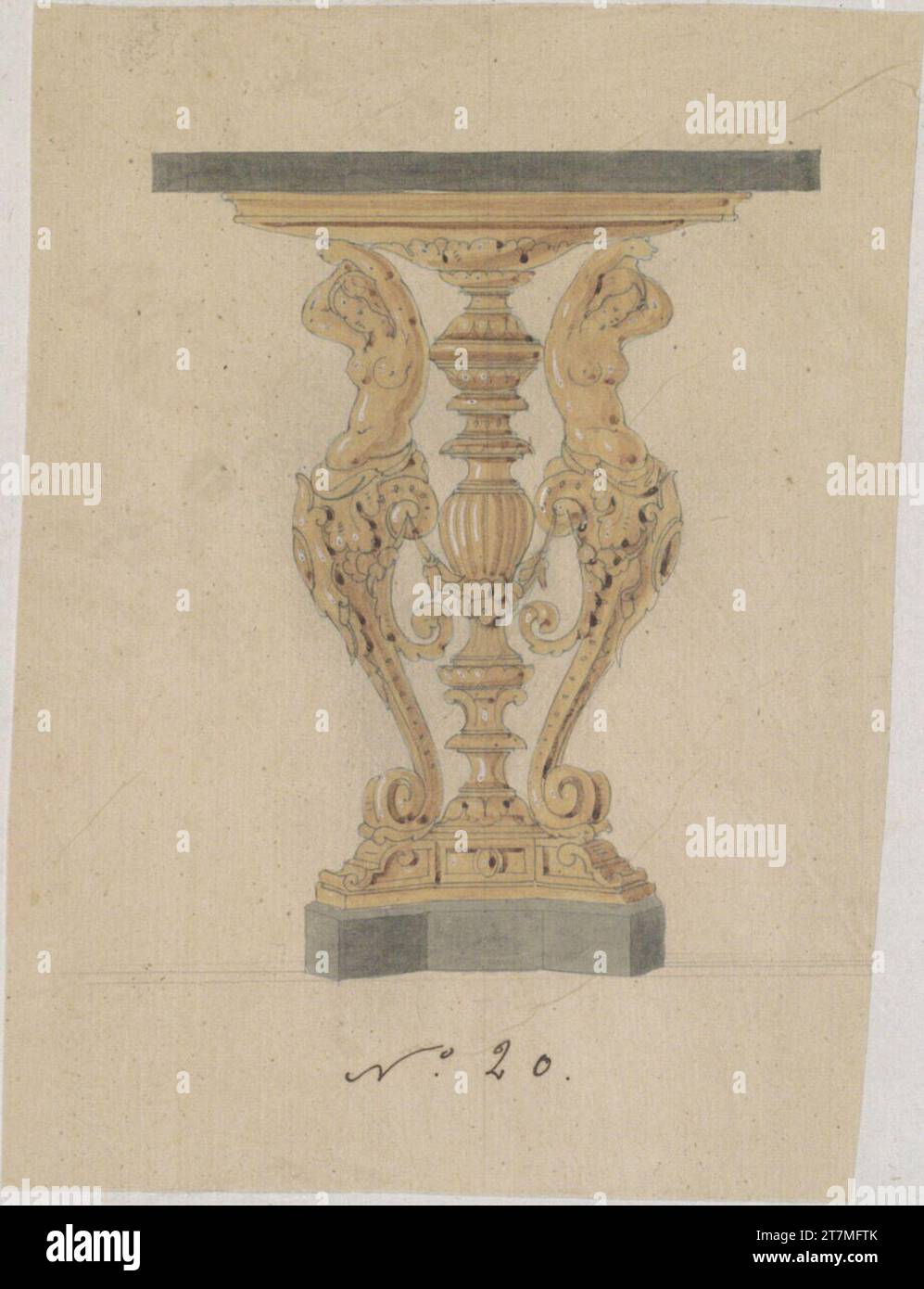 Johann Julius Romano von Ringe Draft for a table. Pencil; Watercolor ...
