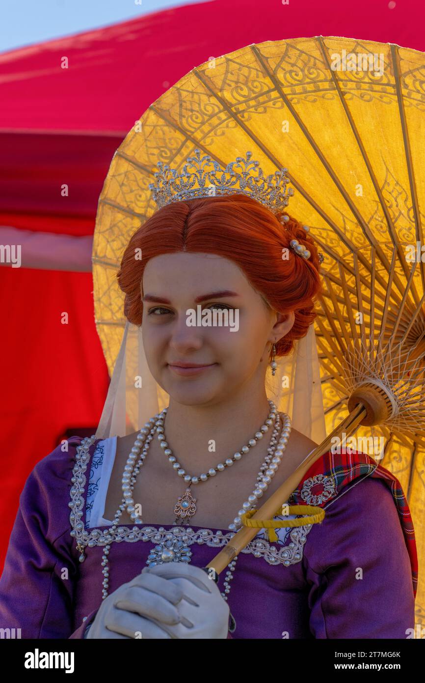 A reenactor dressed as Mary, Queen of Scots at the Scots on the Rocks ...