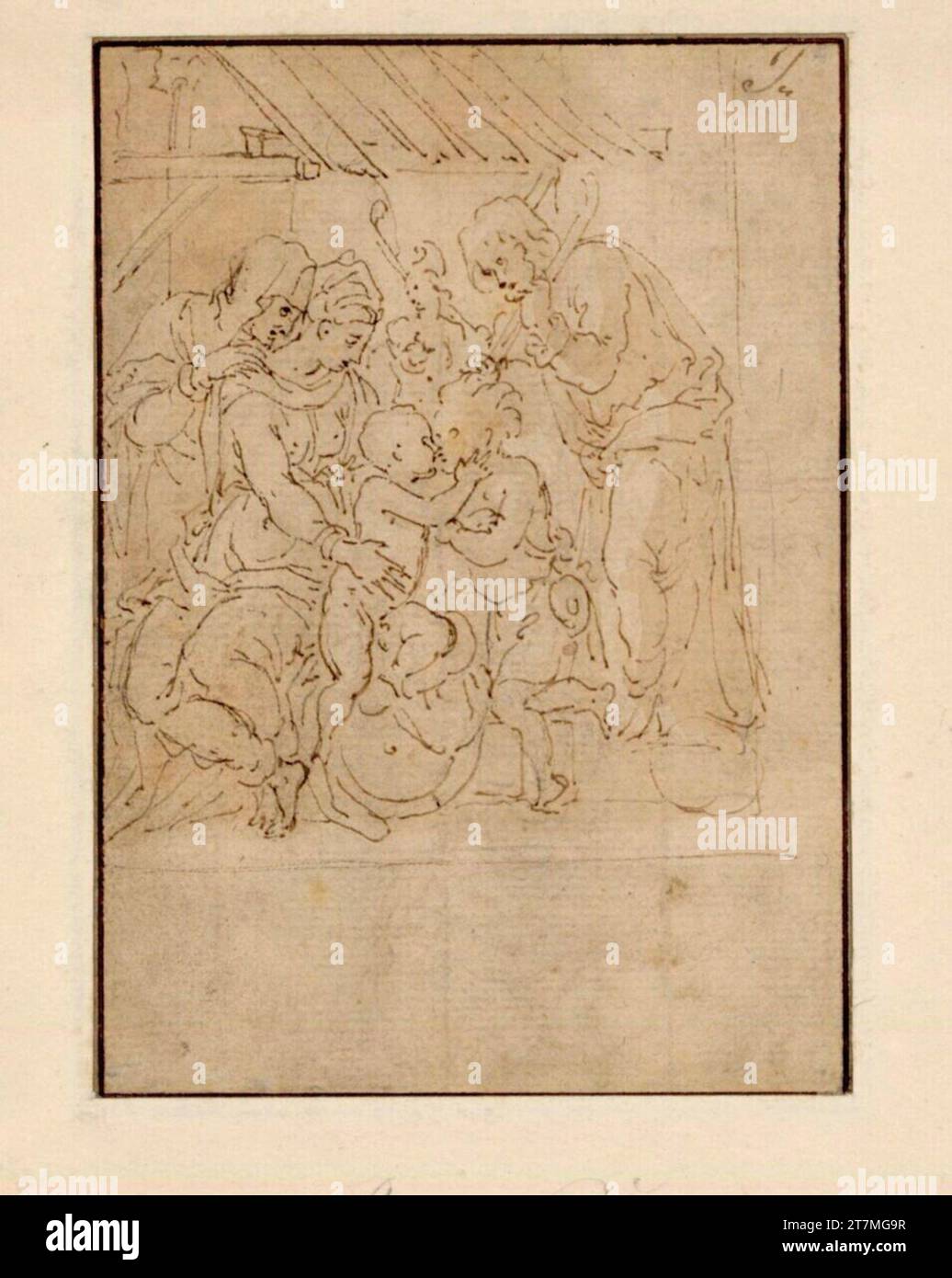 Leonard Thiry The Holy Family with Elisabeth and Johannes under an open ...