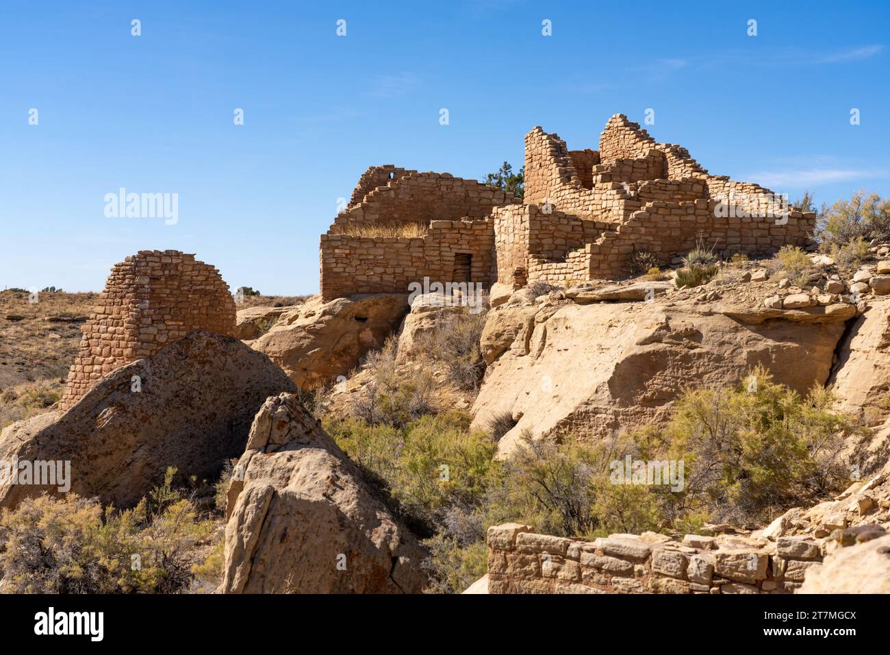 The ruins of Ancestral Puebloan structures at the Cajon Pueblo ...