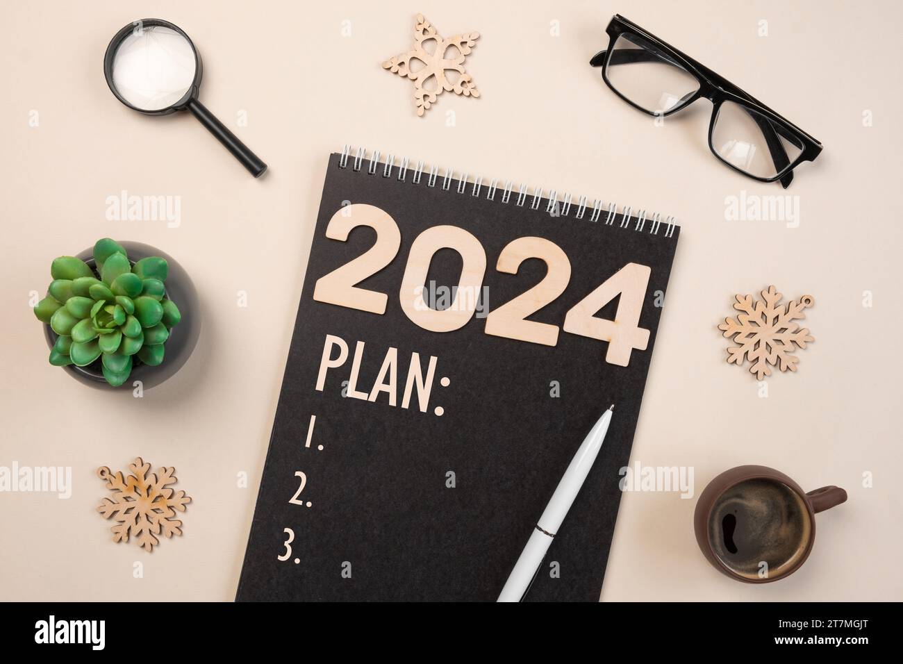 New Year Aims 2024. To Do List. Empty Notebook at the Desk with Holiday ...