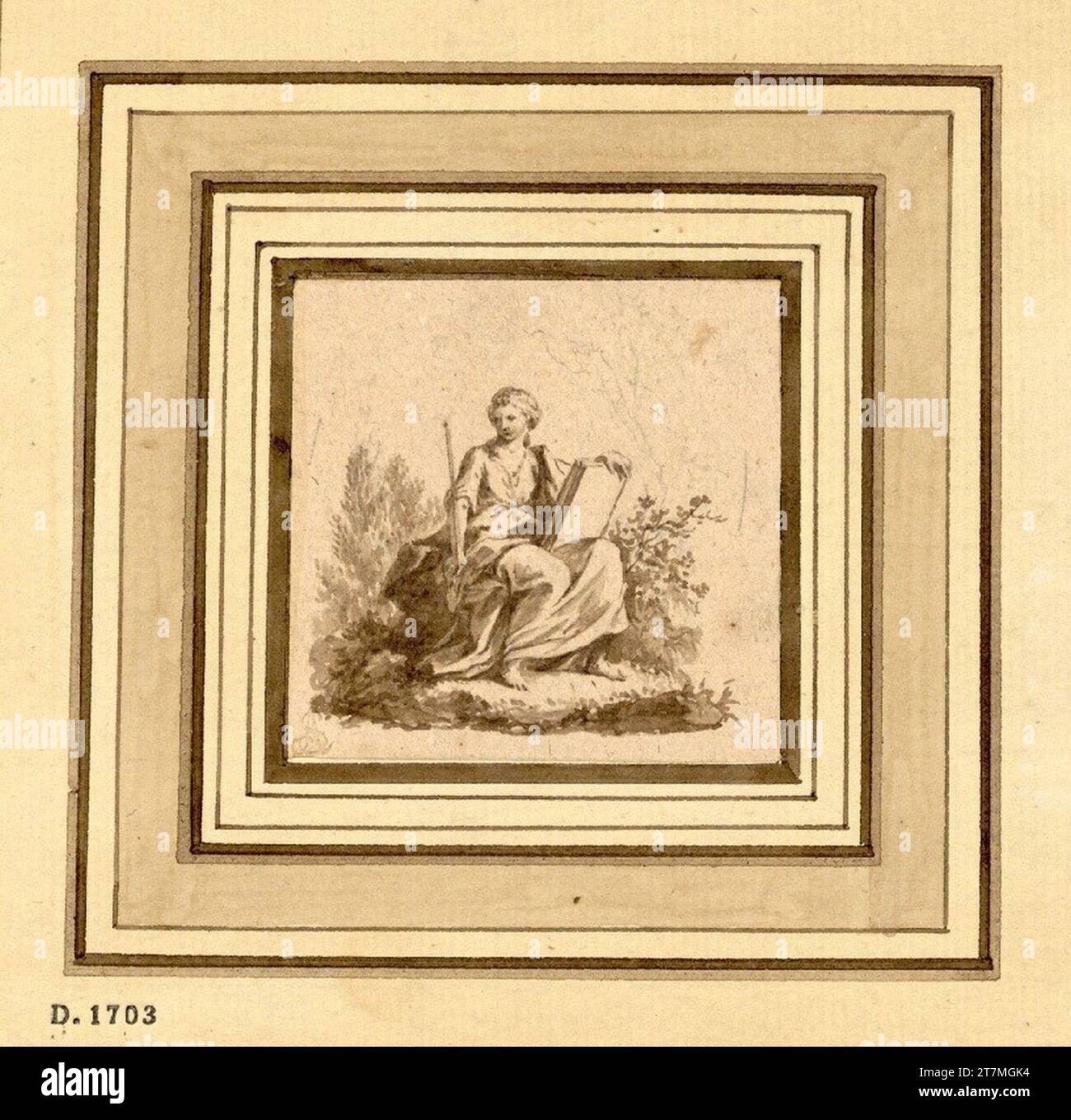 Adam Friedrich Oeser Female allegorical figure, sitting on overgrown ...