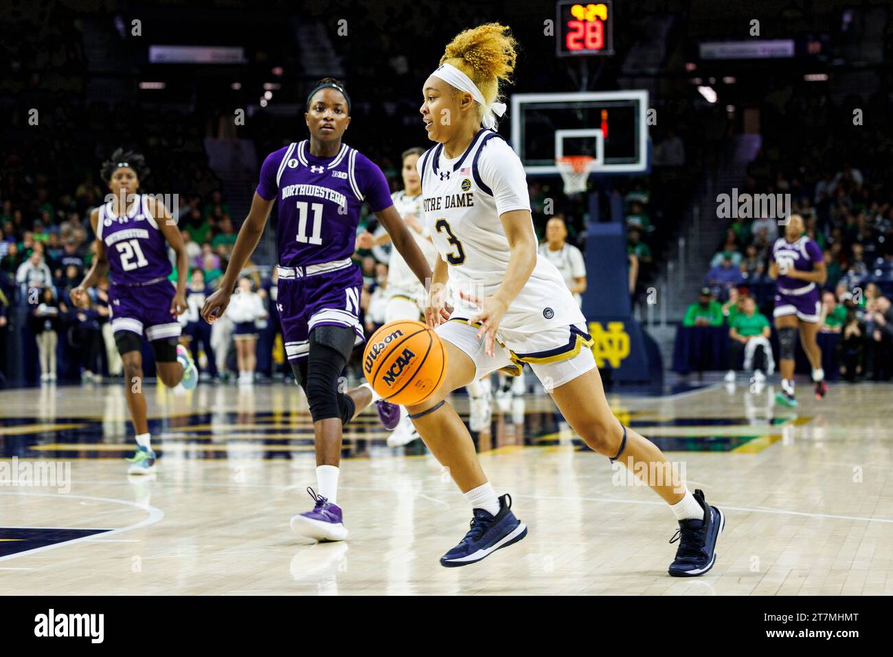 USA. 15th Nov, 2023. November 15, 2023: Notre Dame guard Hannah Hidalgo (3) drives to the basket ...