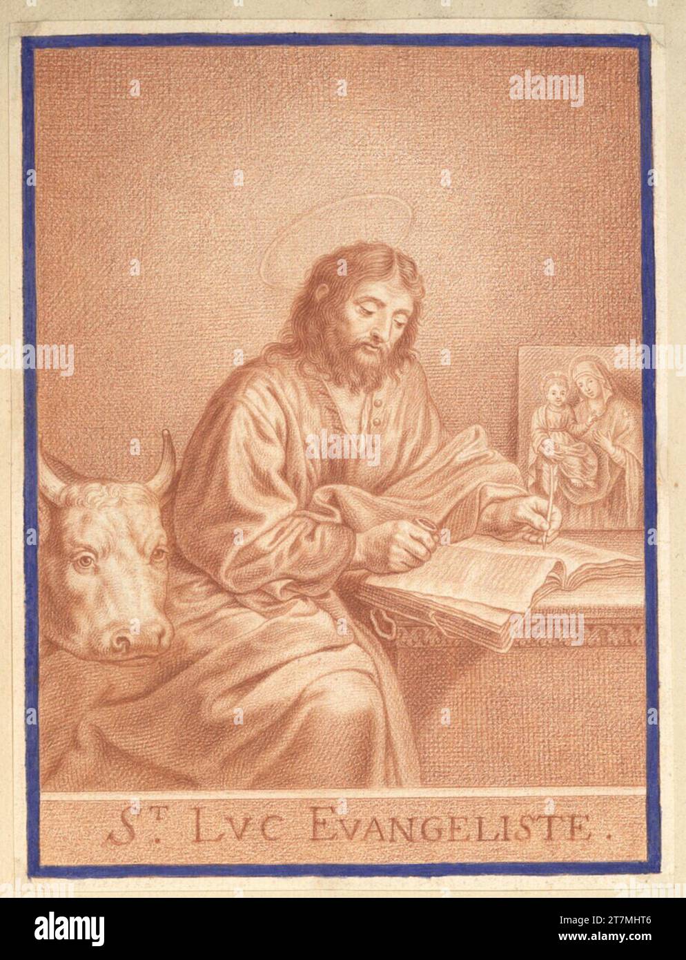 Nicolas Bazin The evangelist Lukas. Red Chalk , blue border line around ...