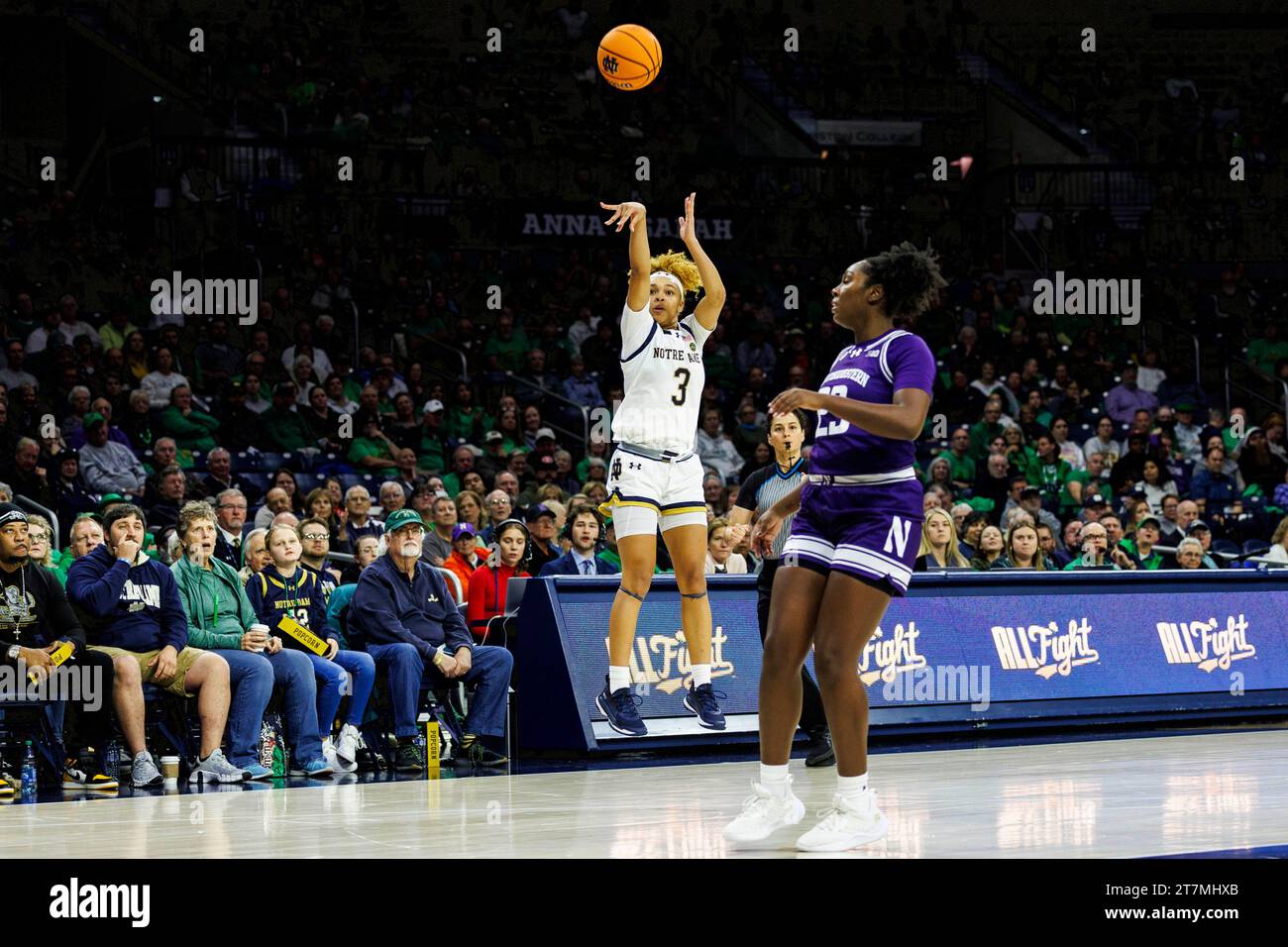 USA. 15th Nov, 2023. November 15, 2023: Notre Dame guard Hannah Hidalgo (3) shoots the ball ...