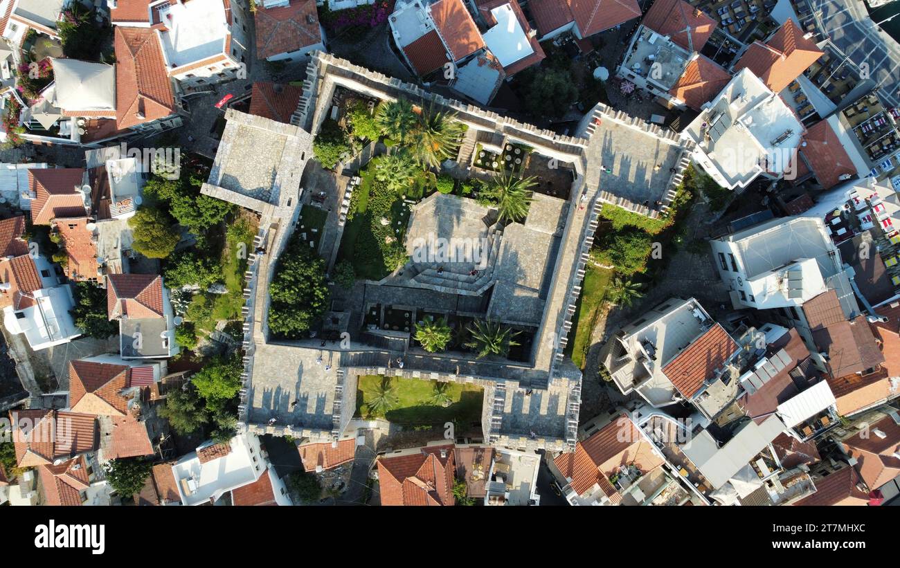 An aerial view of a Turkish medieval castle with four towers Stock ...