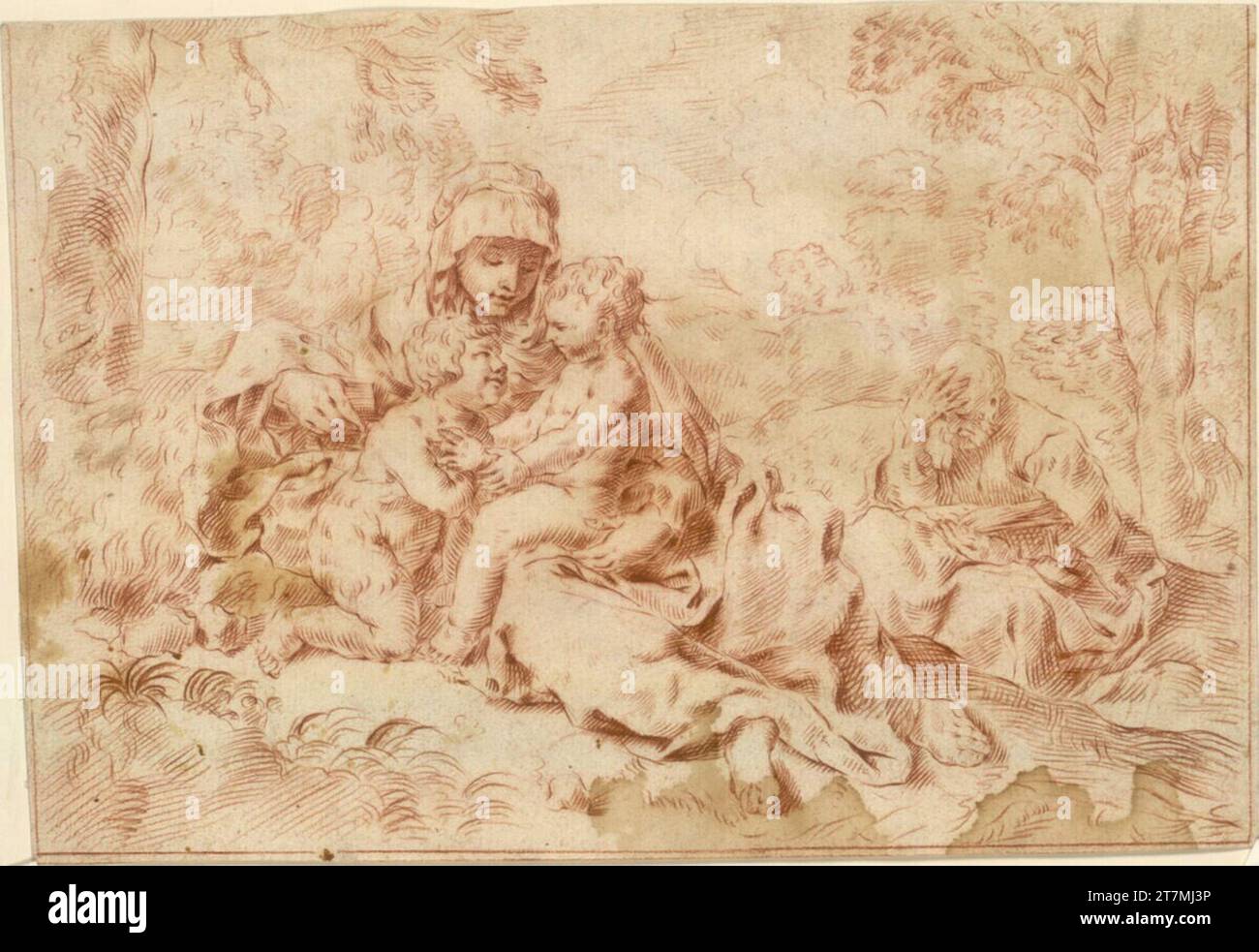 Anonym The holy family with the St. John's boy; Verso: Putti with a ...