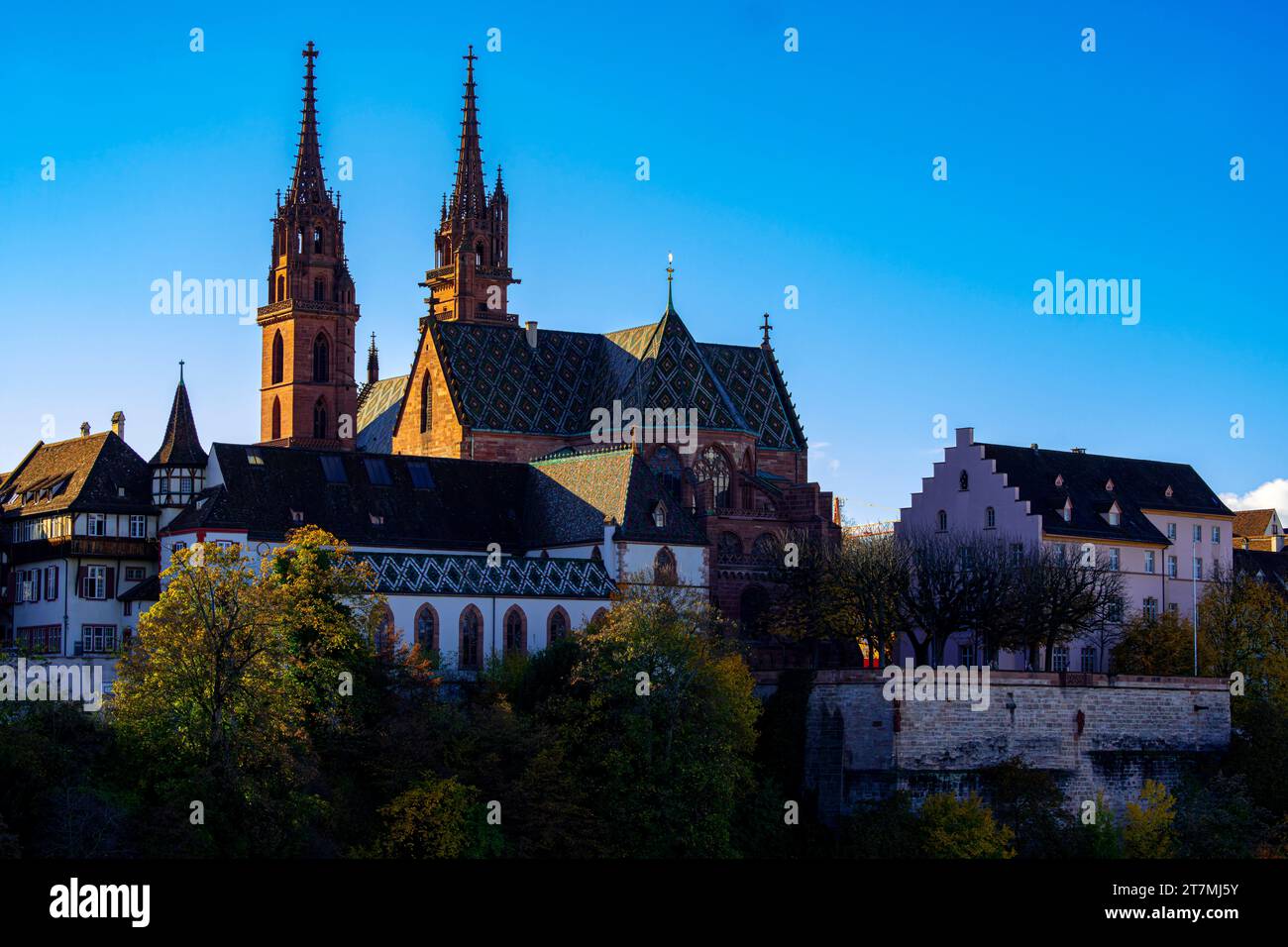 View on Basel Münster (cathedral), the famous landmark and tourist ...