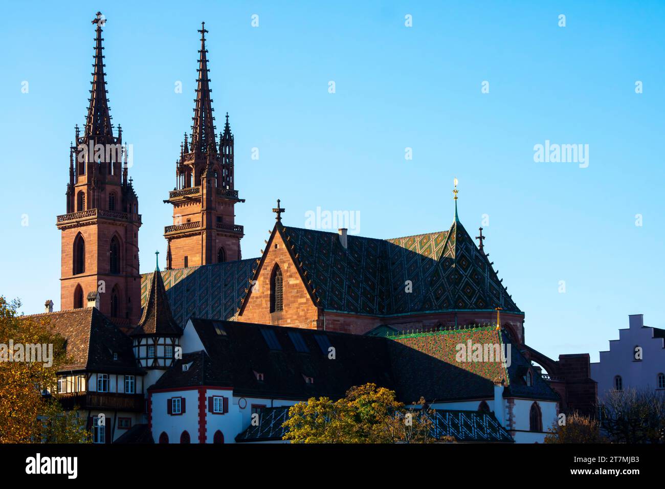 View on Basel Münster (cathedral), the famous landmark and tourist ...