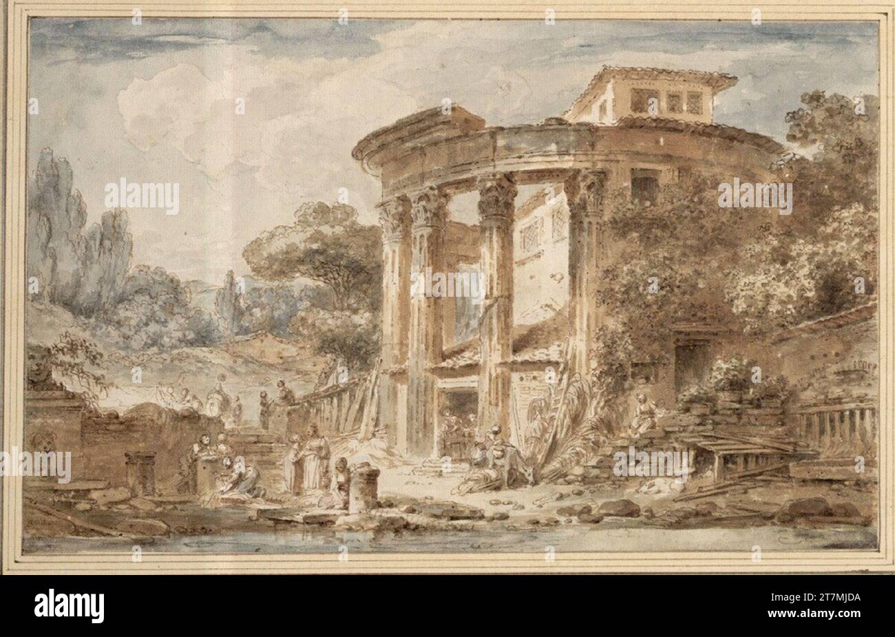 Franz Edmund Weirotter Roman temple ruins. Feder in light -brown, laved ...