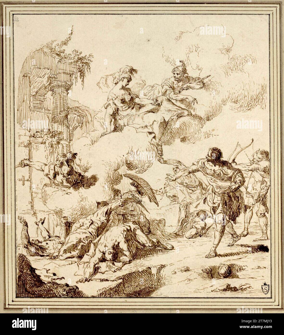 Franz Karl Palko Kadmos sows the dragon teeth. Feder in brown, brush in ...