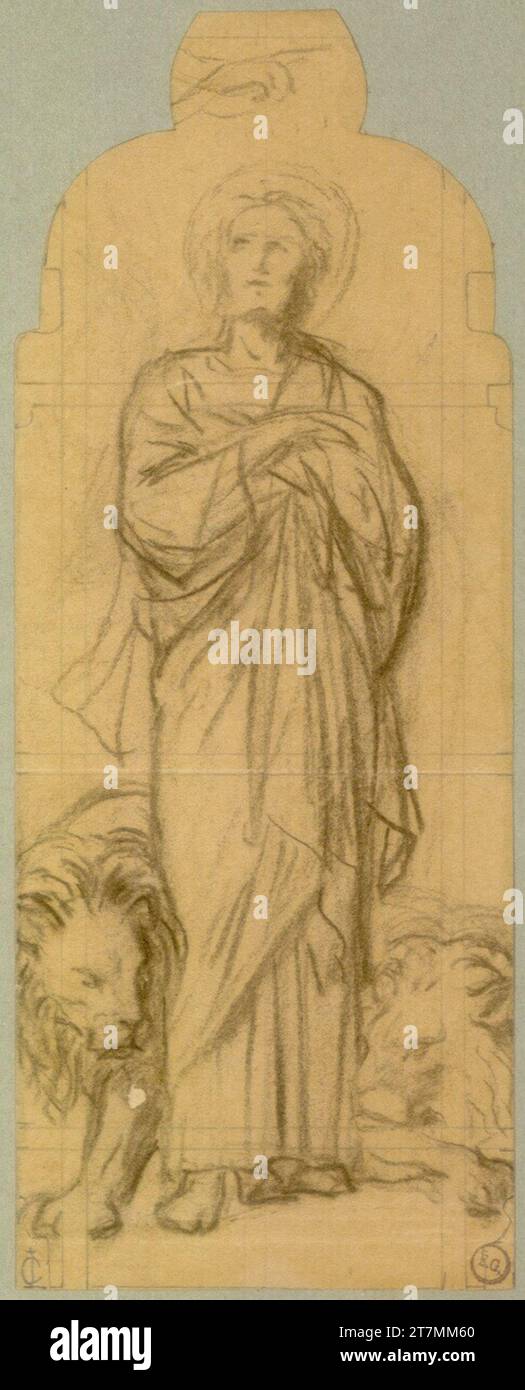 Claudius Lavergne Daniel with two lions (draft for a glass window for ...