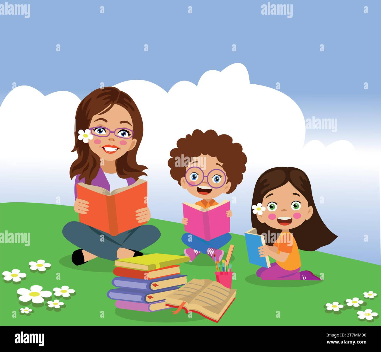 teacher reading books in class with students Stock Vector Image & Art ...