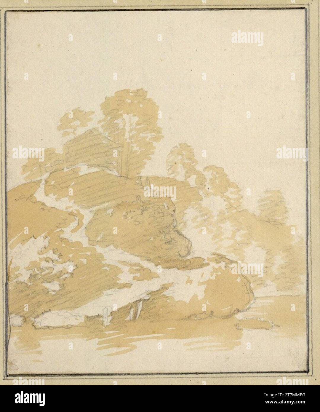 Johann Georg Wagner Against the river sloping hills with a house and ...