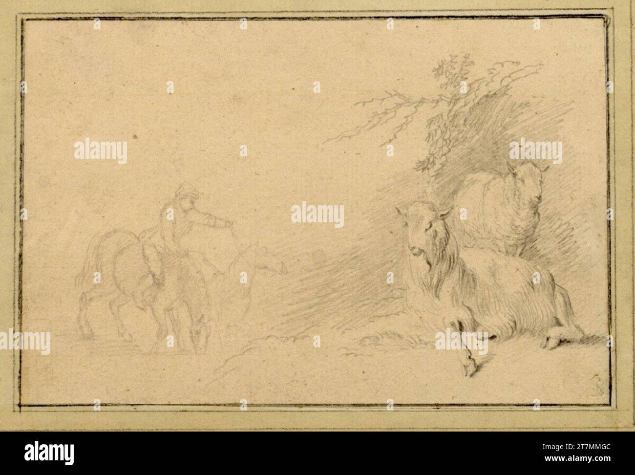 Johann Georg Wagner In the bumper riding horse and sheep. Bleigriffel ...