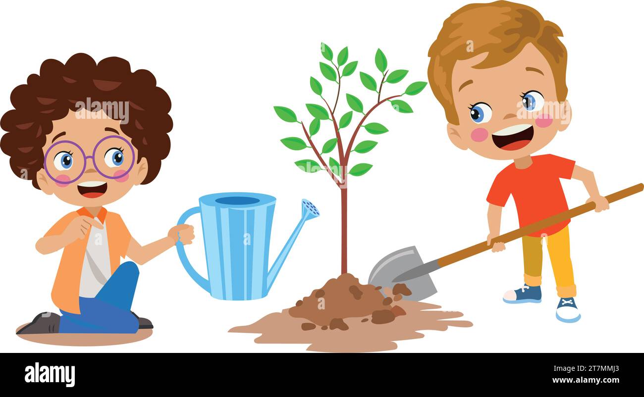 cute happy kids planting saplings Stock Vector Image & Art - Alamy