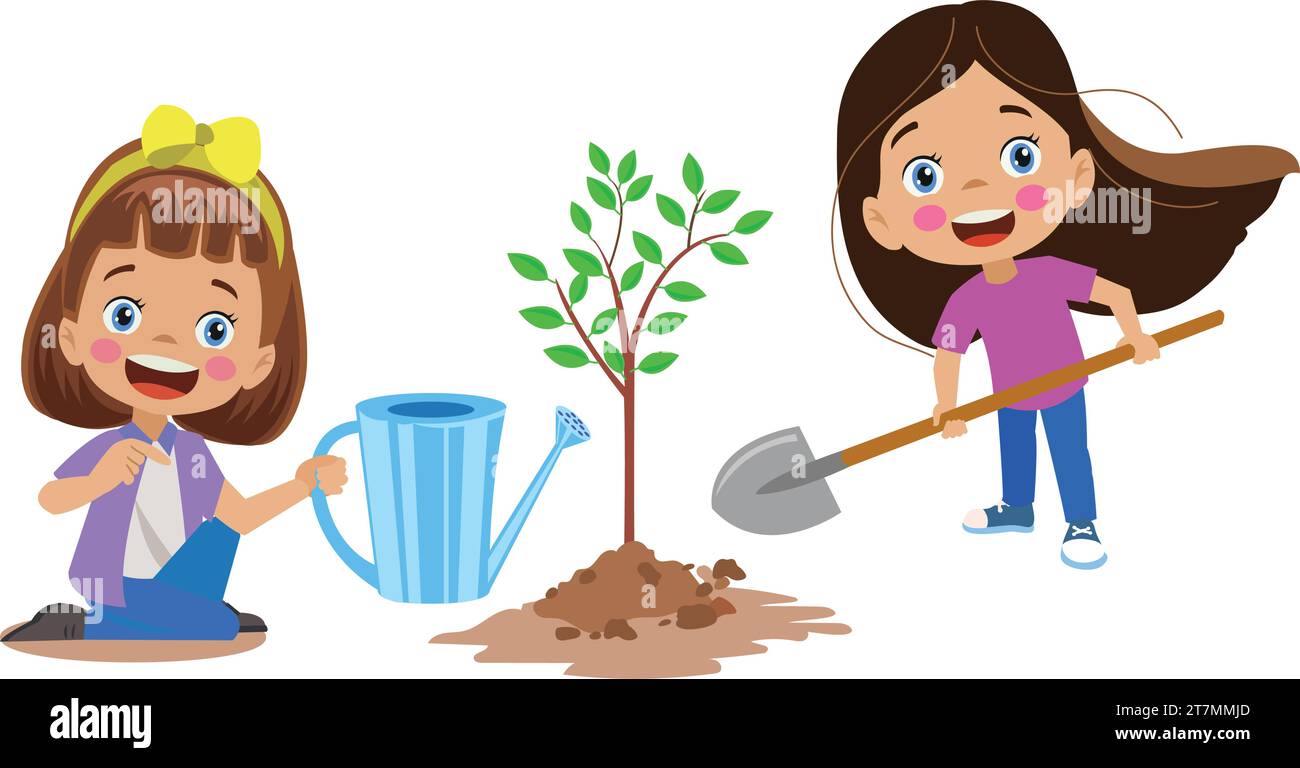 cute happy kids planting saplings Stock Vector Image & Art - Alamy