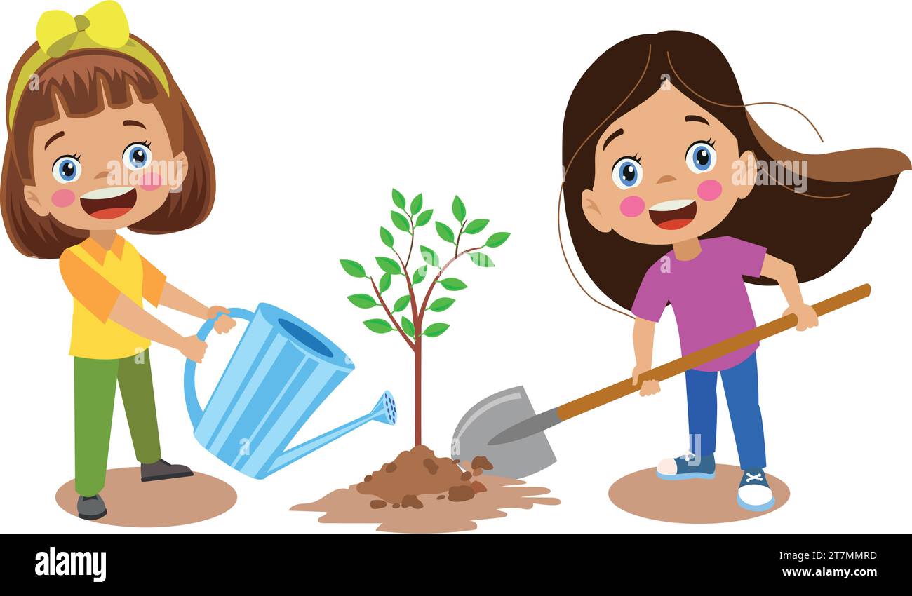 cute happy kids planting saplings Stock Vector Image & Art - Alamy