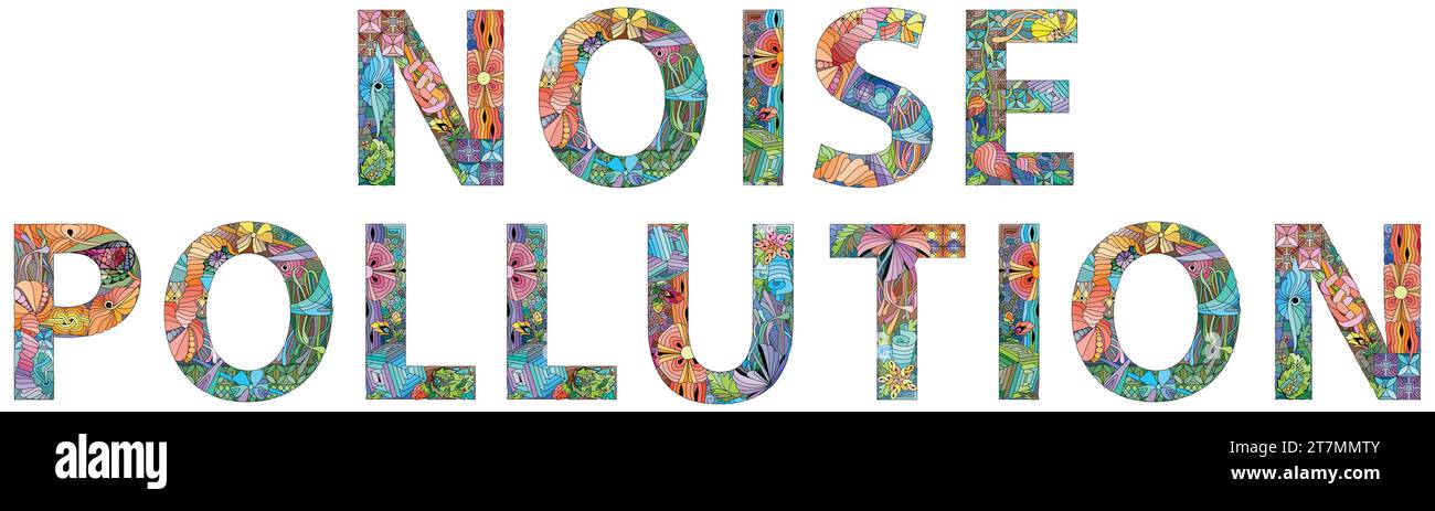 Hand-painted art design. Illustration words NOISE POLLUTION for t-shirt ...