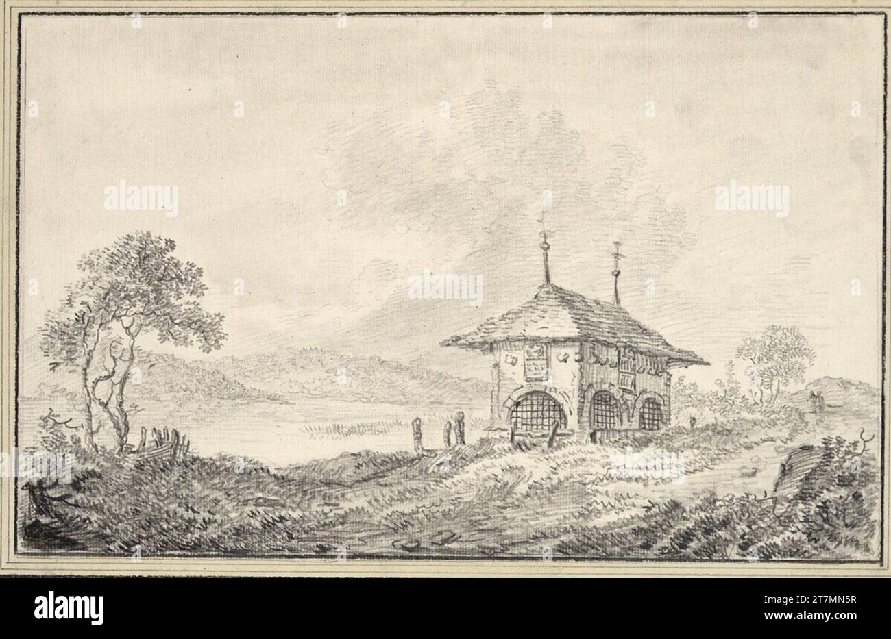 Franz Schütz The bone house near Murten. Black chalk, wiped in places ...