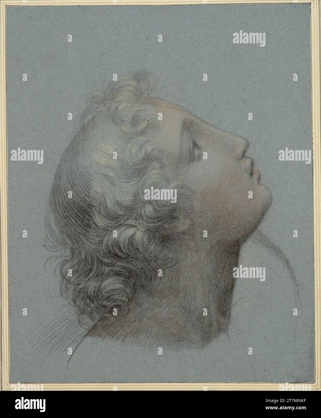 Josef Abel Head study to Raphael. Colored chalk, blue -gray paper ...
