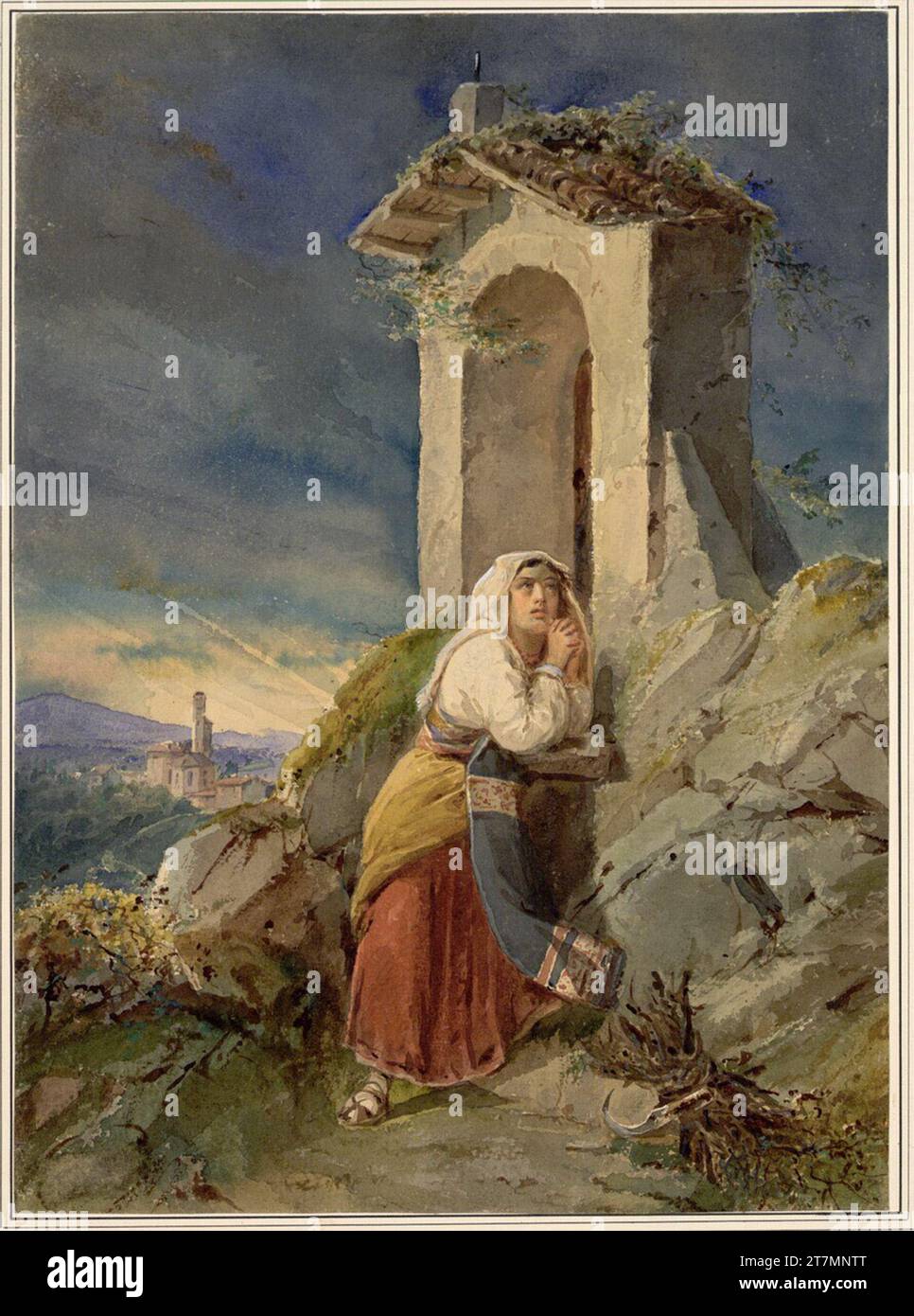 Florian Joseph Altmann Praying Italian. Watercolor around 1850 Stock ...