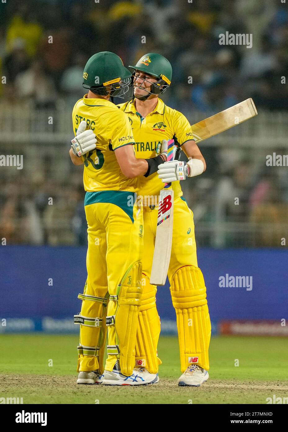 Australia's captain Pat Cummins, right, and Mitchell Starc celebrate ...