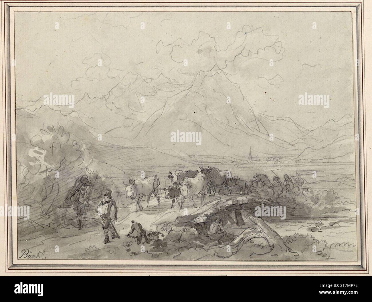 Heinrich Bürkel Riding home on the Loisach Bridge, in the background of ...