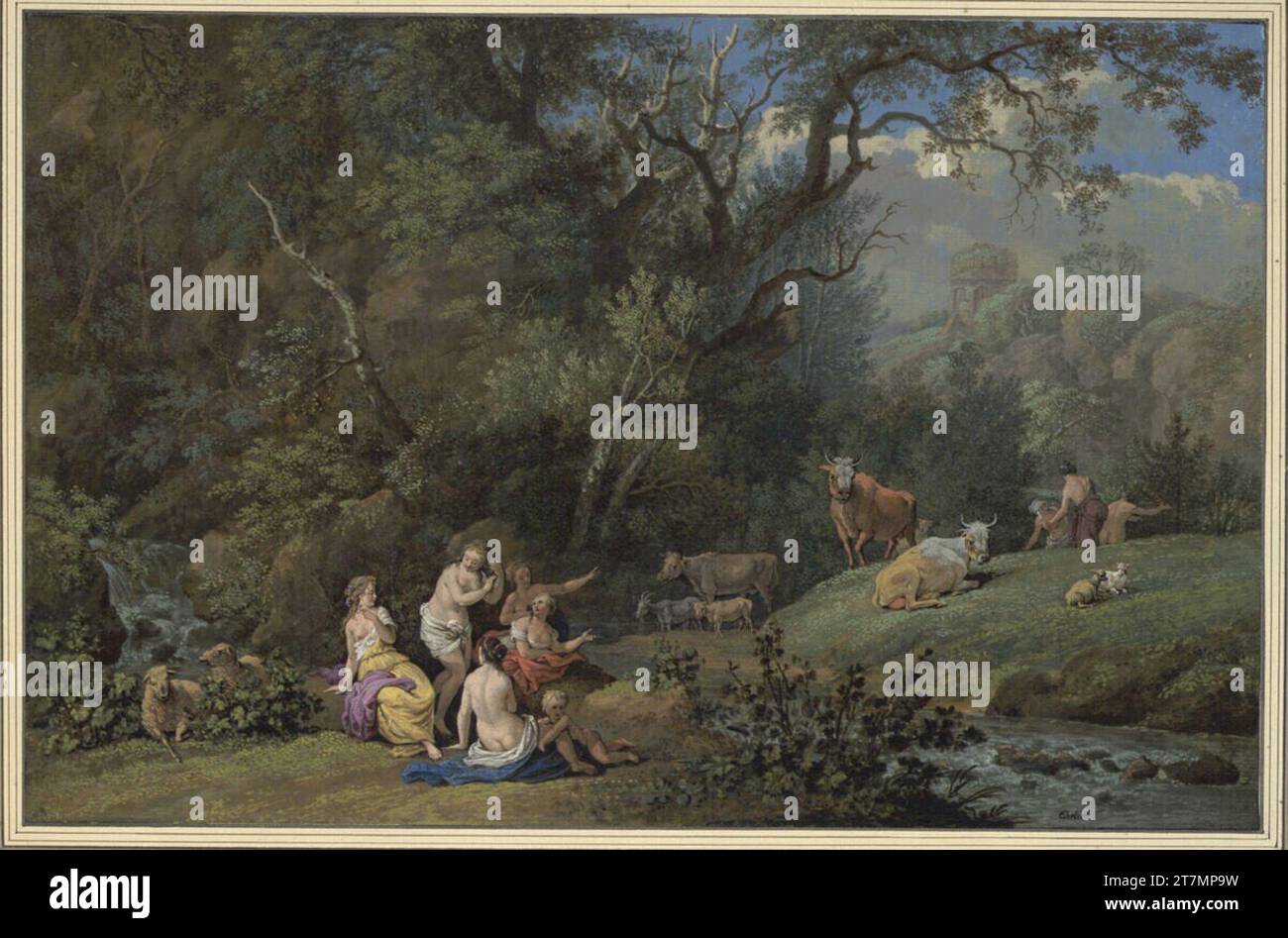 Carl Gottlob Ehrlich Arcadian landscape with nymphs after the bath ...