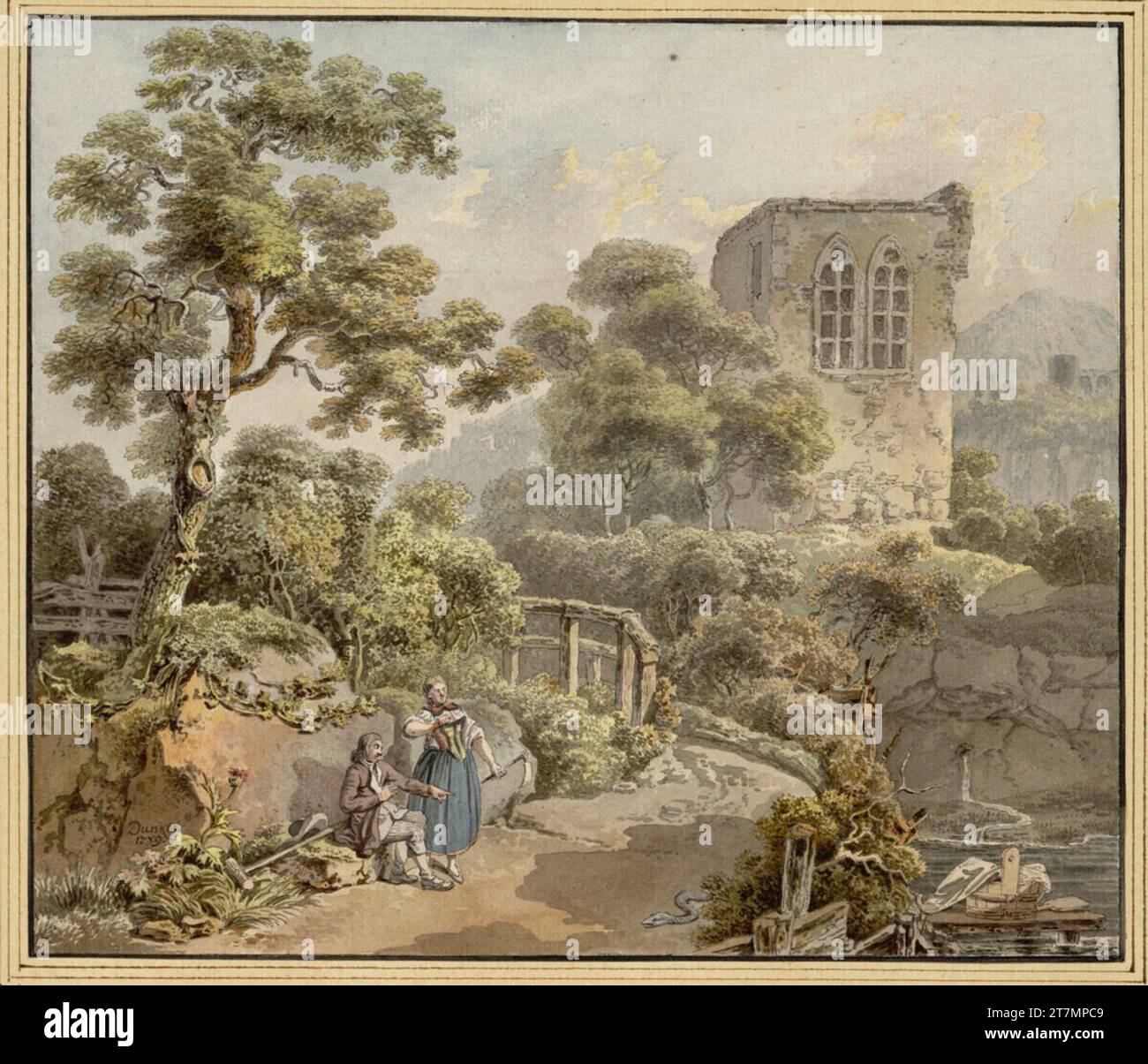 Balthasar Anton Dunker Landscape with Gothic tower ruins on a body of ...