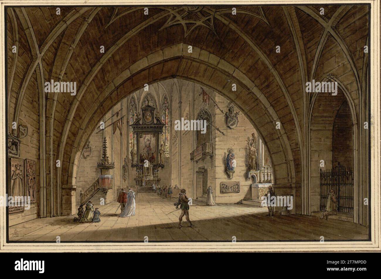 Joseph Fischer Kircheninneres. Ink, feather, watercolor around 1815 ...