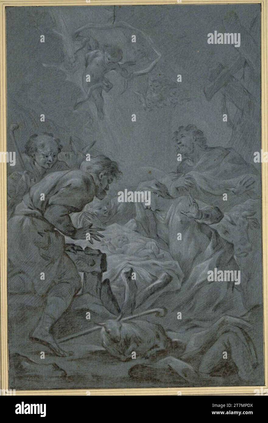 Karl Frister Adoration of the child by the shepherds. Black and white ...