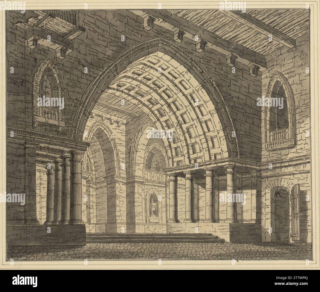 Matthias Joseph Gail Stage design: Palastinneres. Feder in black, gray ...