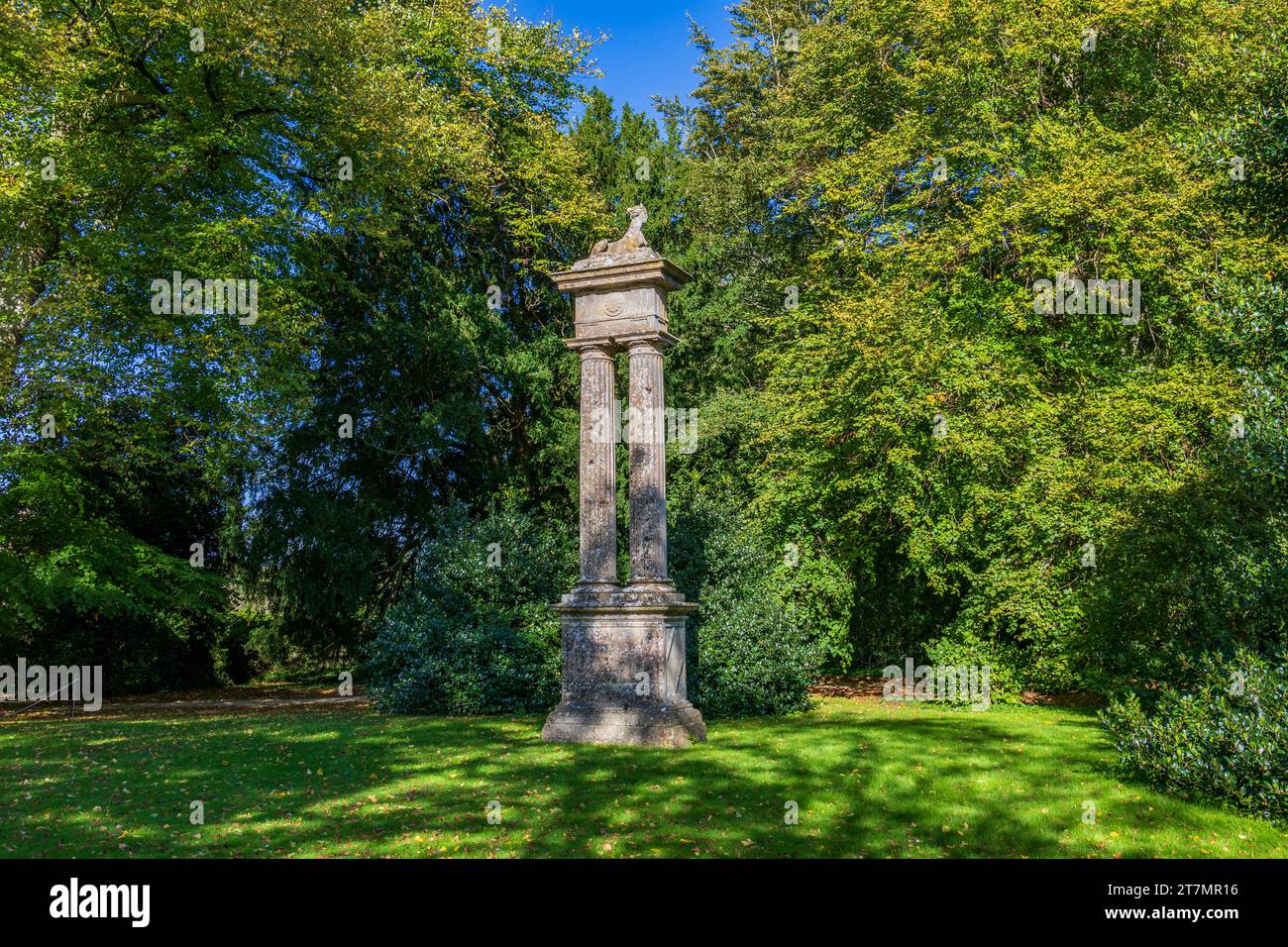 A stone sphinx by Benjamin Carter on two fluted columns at Lacock Abbey ...
