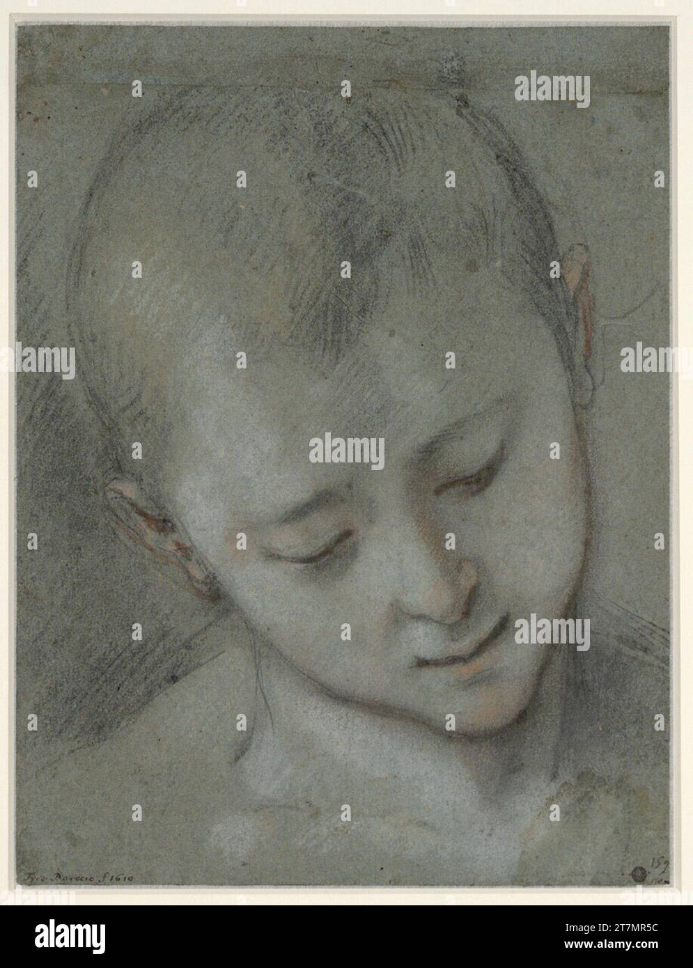 Federico Barocci Study head of a boy to the left, with a lowered look ...