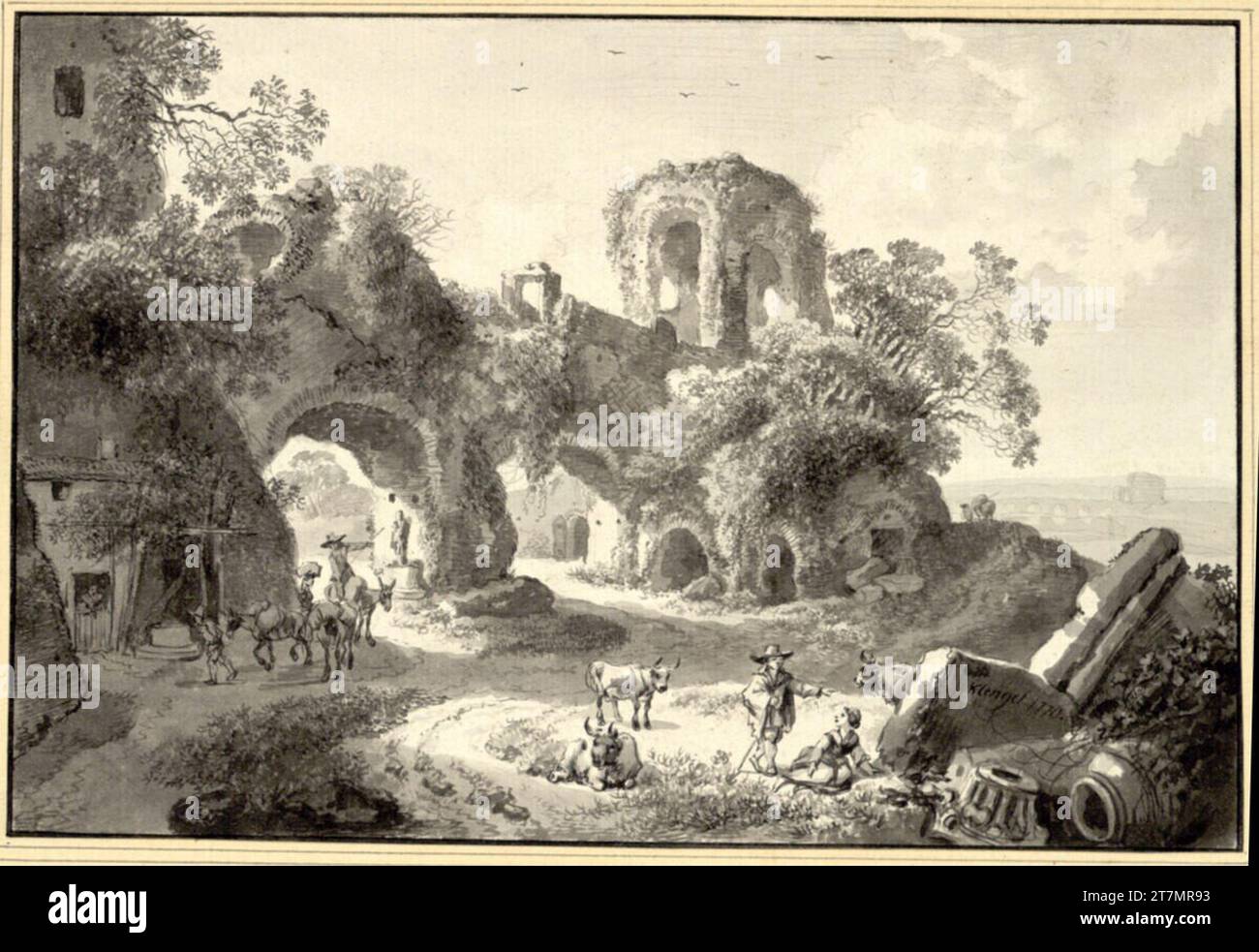 Johann Christian Klengel Italian ruin landscape with figure staff ...