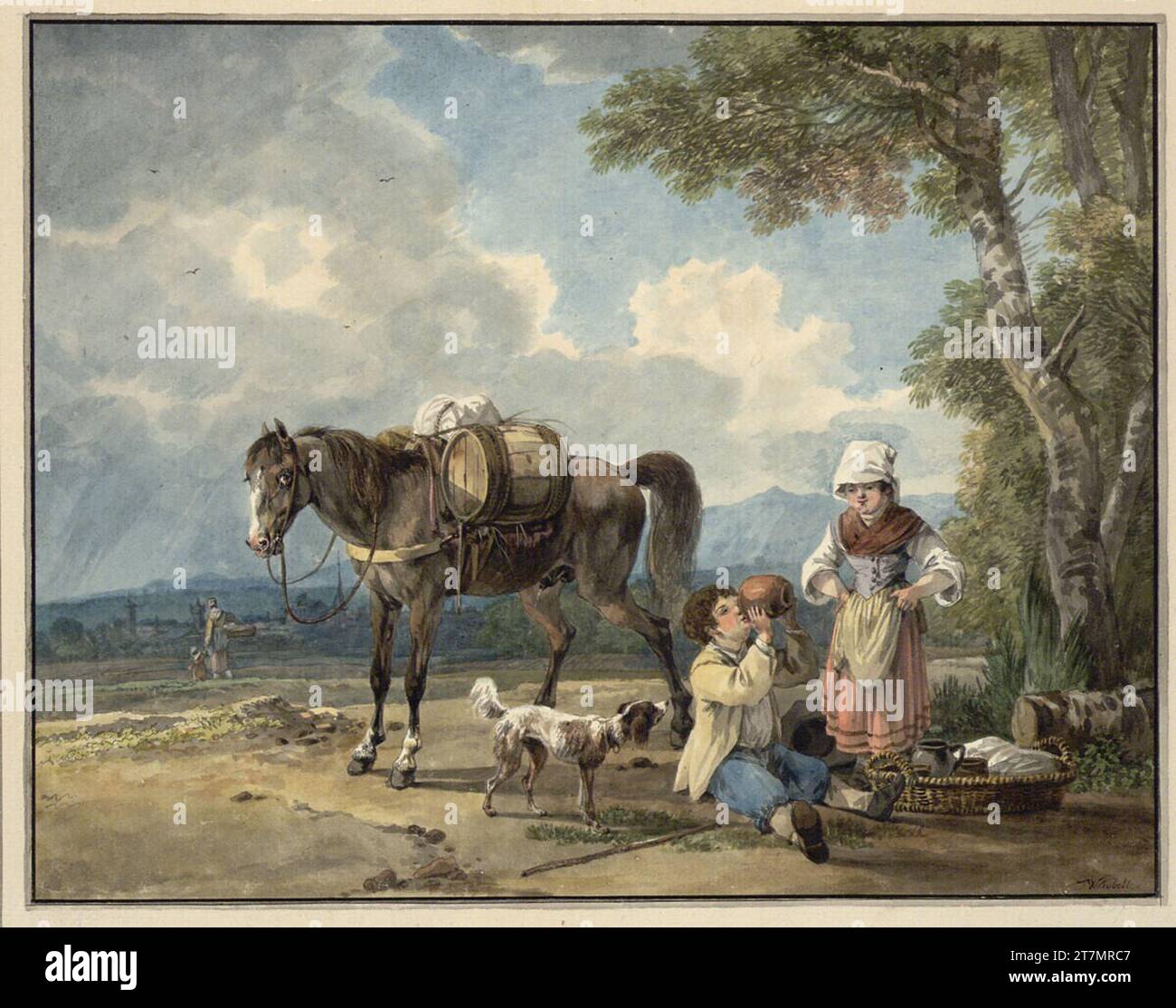 Wilhelm Alexander Wolfgang von Kobell Rasting farmers with horse. Feder ...