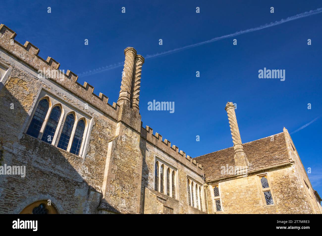 The spiral fluted chimneys on the east front at Lacock Abbey, Wiltshire ...