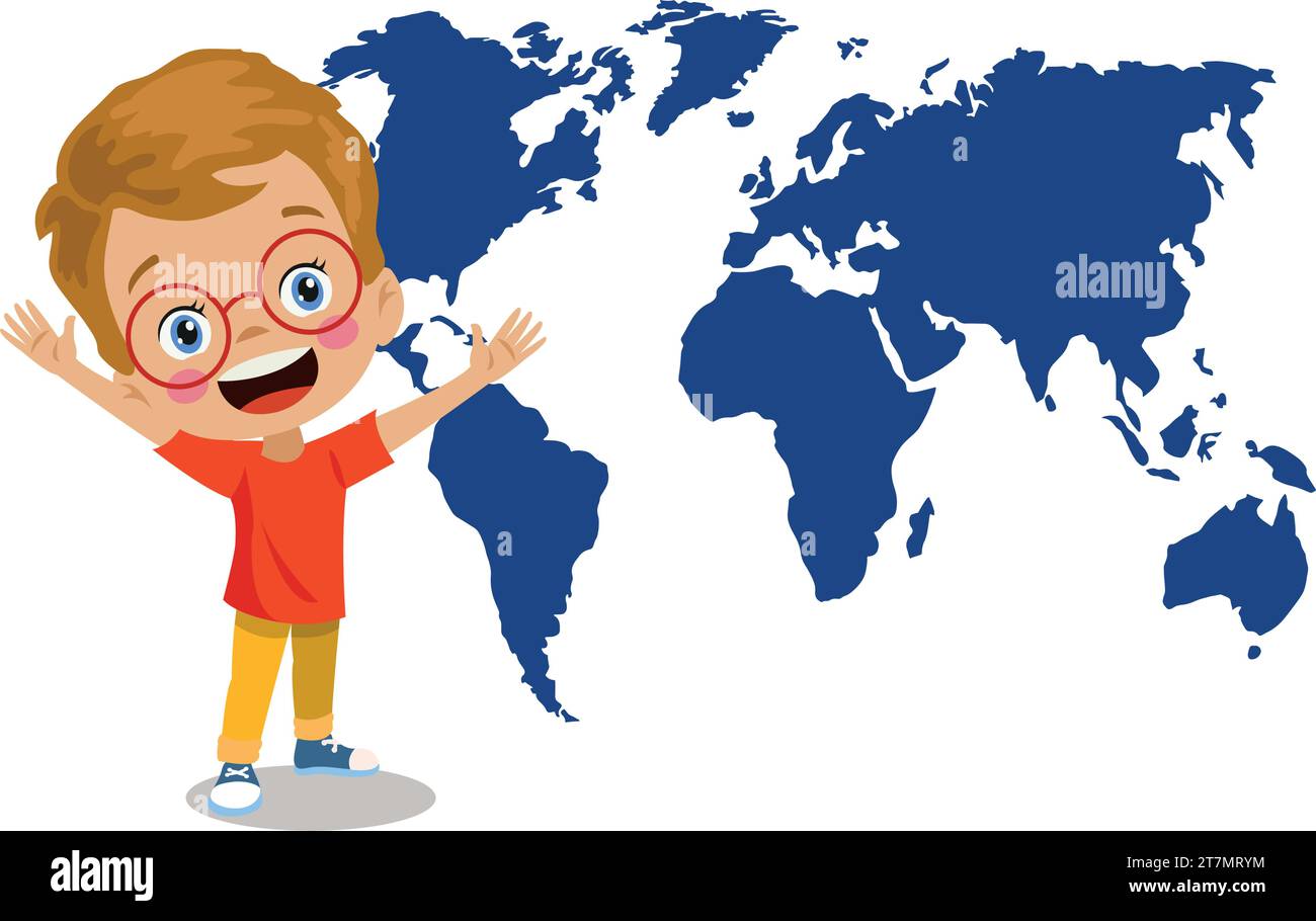 cute boy showing location on map Stock Vector Image & Art - Alamy