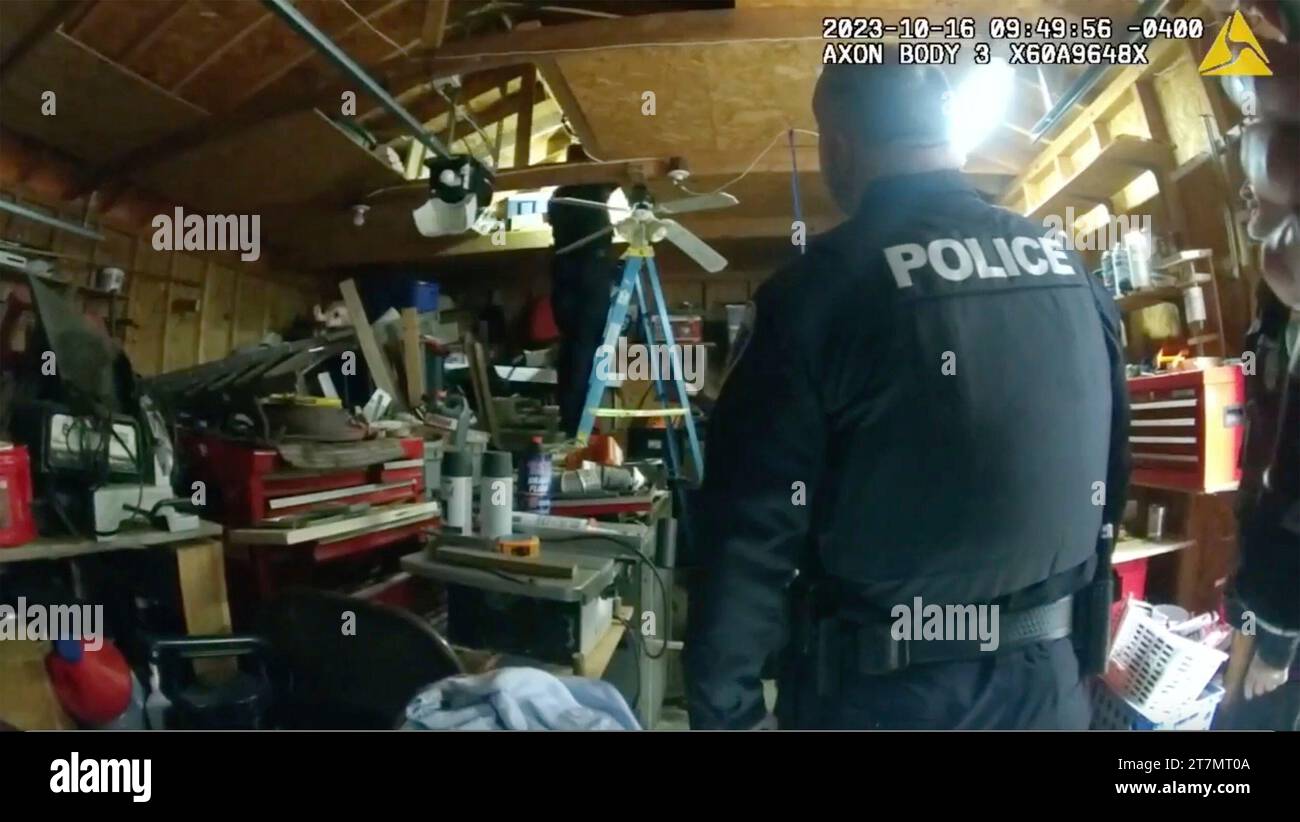In this still image taken from Akron Police bodycam video, police ...