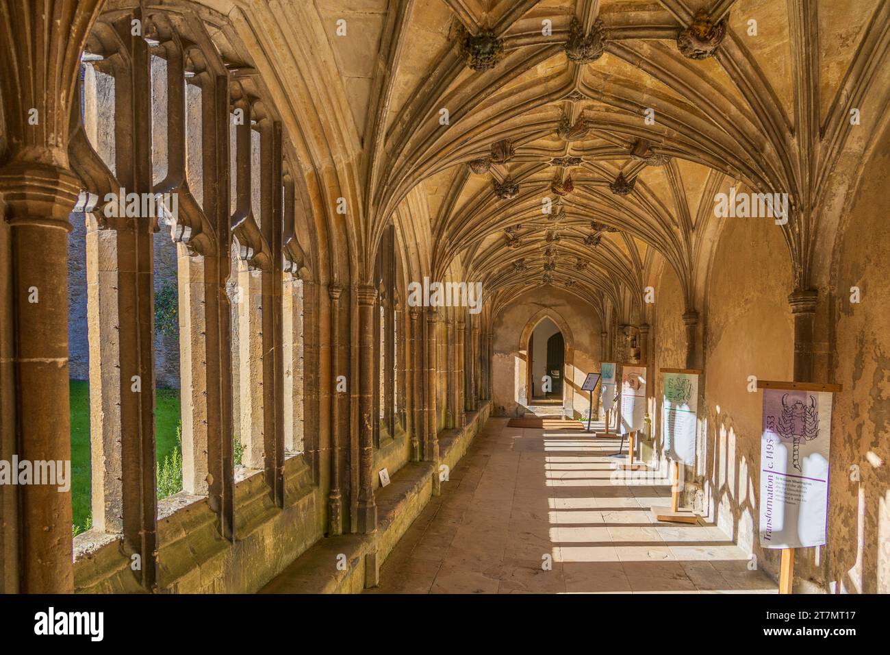 The fan-vaulted historic architecture of the Cloisters at Lacock Abbey ...